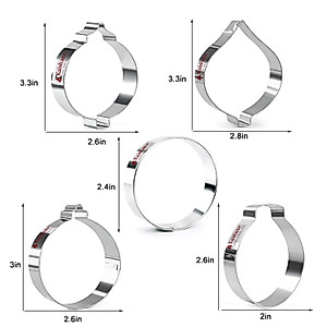 KAISHANE Christmas Cookie Cutters - 5 Pieces -Christmas Ornament,Light bulb,Round Cookie Cutters