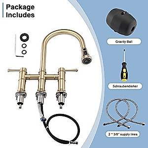 Dornberg Bridge Kitchen Faucet with Pull Down Sprayer, 3 Hole Kitchen Sink Faucet Spot Free Stainless Steel, 2 Handle for Easy Controlled Cold and Hot Water - Brushed Golden