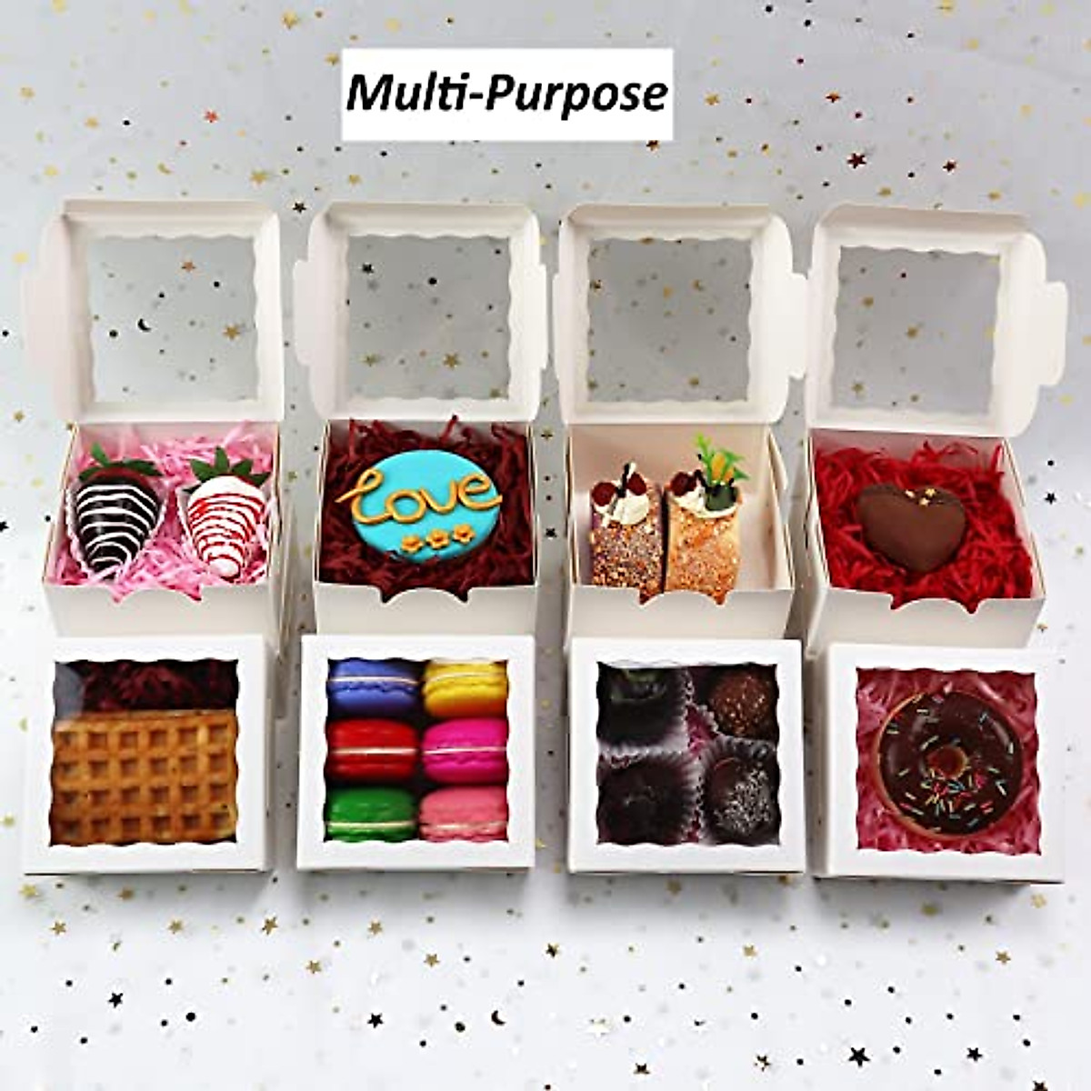 RomanticBaking 40 Pack Bakery Boxes 4x4x2 Inches Cookies Boxes Mini Bundt Cake Boxes Pie Boxes Cinnamon Roll Treat Boxes Chocolate Truffle Boxes Party Wedding Favor