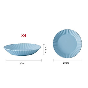 Bruntmor Set of 4 Elegant Matte 8" Round Ceramic Restaurant Serving Inner Fluted Dessert Salad Plates, Light Blue