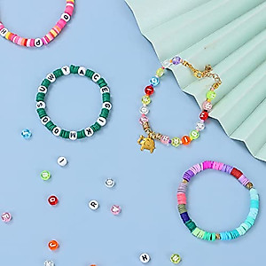 SJZWSD 14400pcs Clay Beads Bracelet Making Kit，56 Colors Flat Round Polymer Clay Beads Heishi Beads ，300pcs Letters Beads for DIY Jewelry Bracelets Necklace Making