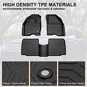 KIWI MASTER Floor Mats Compatible for 2015-2019 Ford Explorer Accessories All Weather Mat Liners Front & 2nd 2 Row Seat TPE Slush Liner Black