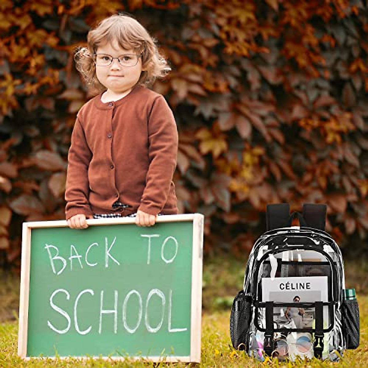 KUI WAN Clear Backpack, Large Clear Bag Stadium Approved Heavy Duty PVC Transparent See Through Backpacks for College,Stadium,Work,Security,Festival,Black