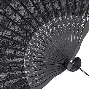 choyaxo Lace Handheld Chinese Folding Fan Bamboo Silk Folding Fan for Women Wedding Decoration Dancing Party, Black