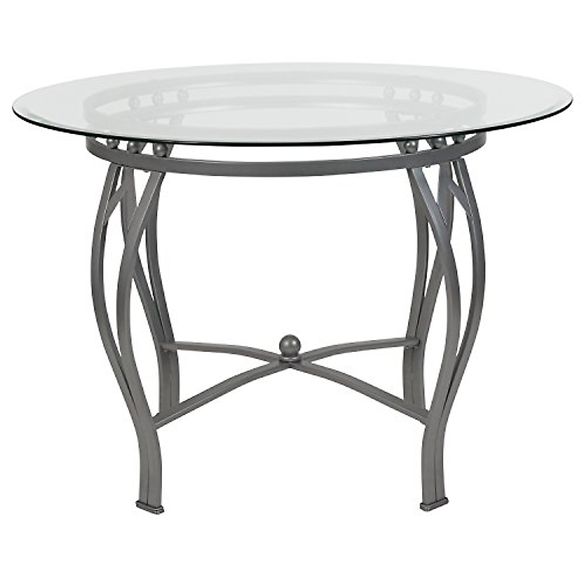 Flash Furniture Syracuse Round Glass Dining Table with Metal Frame, 42 in, Clear/Silver