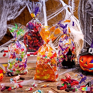 JOYIN 150 PCS Halloween Cellophane Candy Bags Clear Treat Bags with Twist Ties, Trick or Treating Bags, Halloween Goodie Bags Non Candy Cookie Bags for Kids Halloween Party Favors Supplies