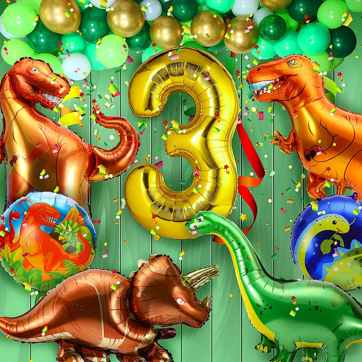 17 Pieces Dinosaur Balloons Dinosaur Party Balloons Dino Foil Aluminum Helium Balloons Giant Dinosaur Party Supplies for Birthday Baby Shower Jungle Theme Party Decorations (3rd Birthday)