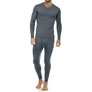 Thermajohn Long Johns Thermal Underwear for Men V Neck Fleece Lined Base Layer Set for Cold Weather (X-Large, Charcoal)