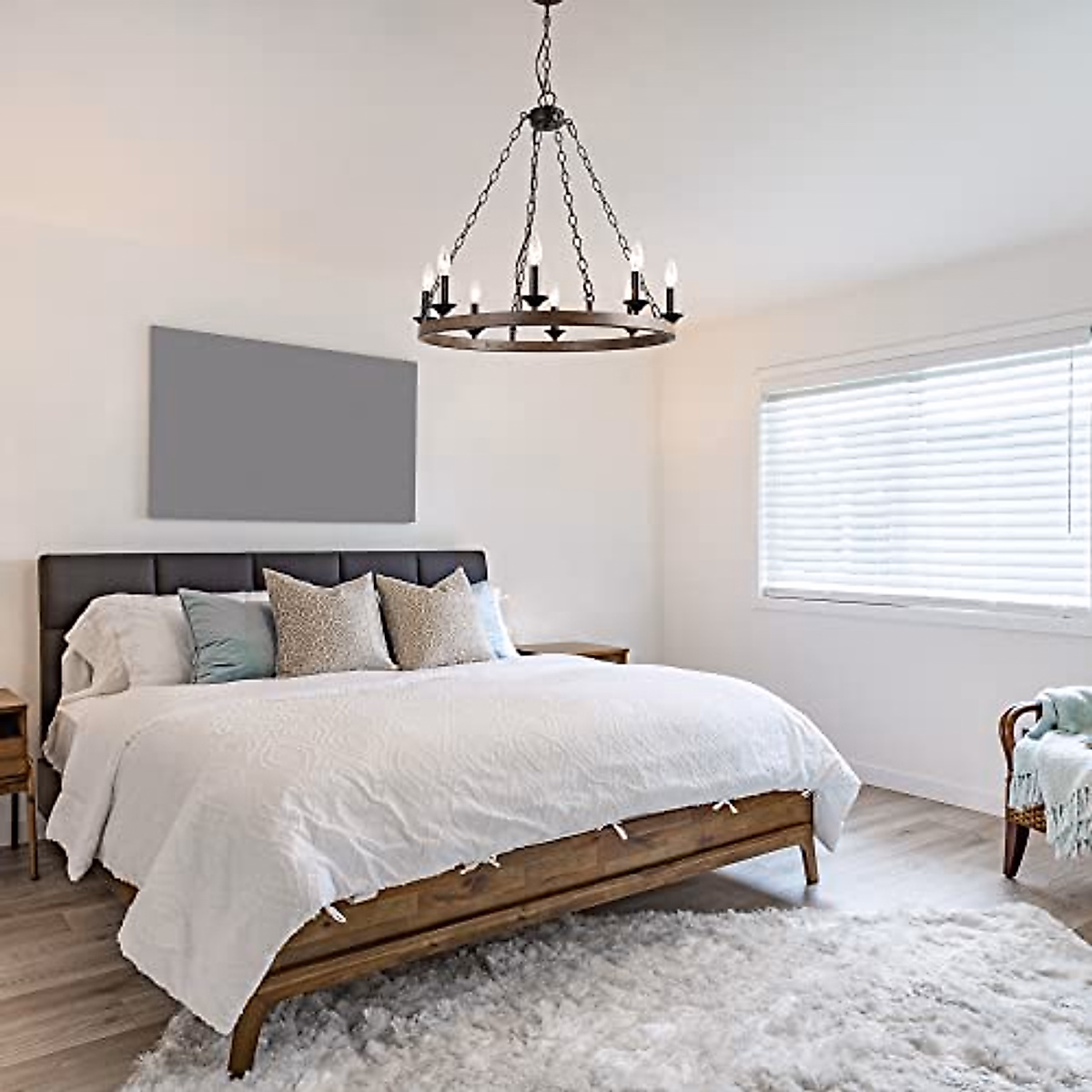 Farmhouse Chandeliers Rustic Round Wagon Wheel 8-Light Fixture for Dining & Living Room, Bedroom and Foyer