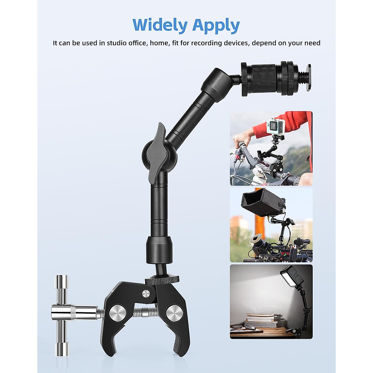 UTEBIT Adjustable Magic Arm with Super Clamp,9 inch with 1/4" and 3/8" Thread,Articulating Arm Clamp Friction Power Arm Crab Screw Kit for LCD Monitor, LED Light, Flash Light, Camera Rig