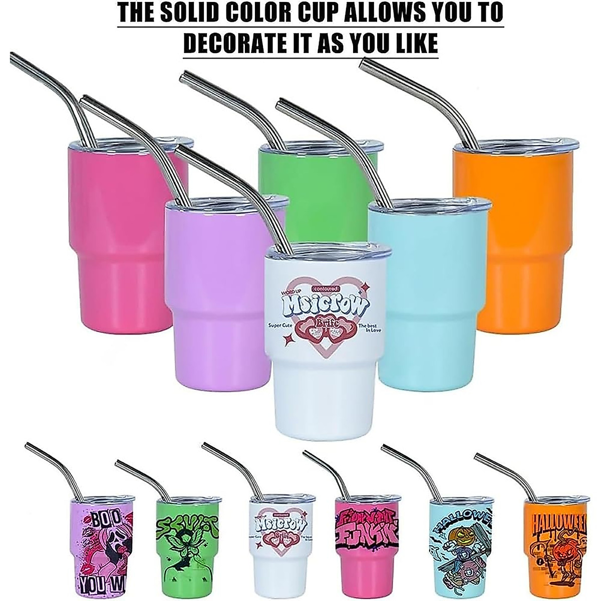 Mini Tumbler Shot Glass with Straw, 2oz Tumbler Shot Glasses, Double Wall Vacuum Sealed Stainless Steel Insulated Slim Tumblers, Mini Travel Coffee Mug,for Champaign,Cocktail,Beer Party (Blue+Purple)