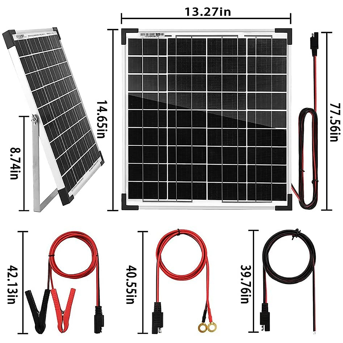 SUNSUL 20W 12V Solar Panel Kit with Trickle Charger, Maintainer, and Adjustable Mount Bracket for Marine, Automotive, RV, Motorcycle, and Boat.