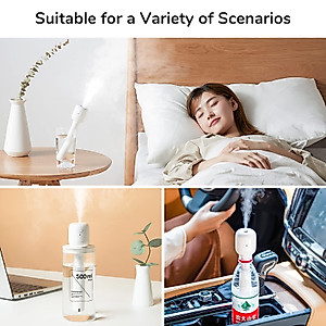 JISULIFE Mini Portable Humidifier, Travel Personal Battery Operated Humidifier with Container Diversity, Max 7Hrs, Auto Shut Off , Ultra-Quiet, USB Rechargeable Humidifier for Office/Bedroom/Plants