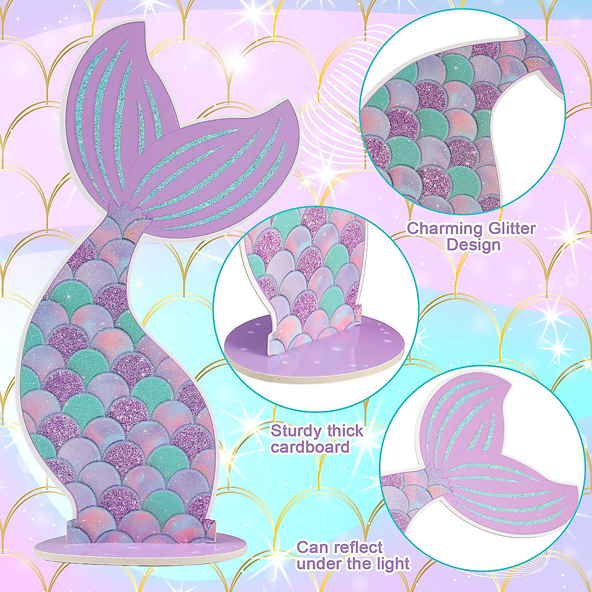 Mermaid Party Decorations Glitter Mermaid Table Centerpiece for Birthday Party Under The Sea Table Centerpiece Ocean Theme Table Ornaments for Girl Baby Shower Birthday Party Supplies DIY Decor