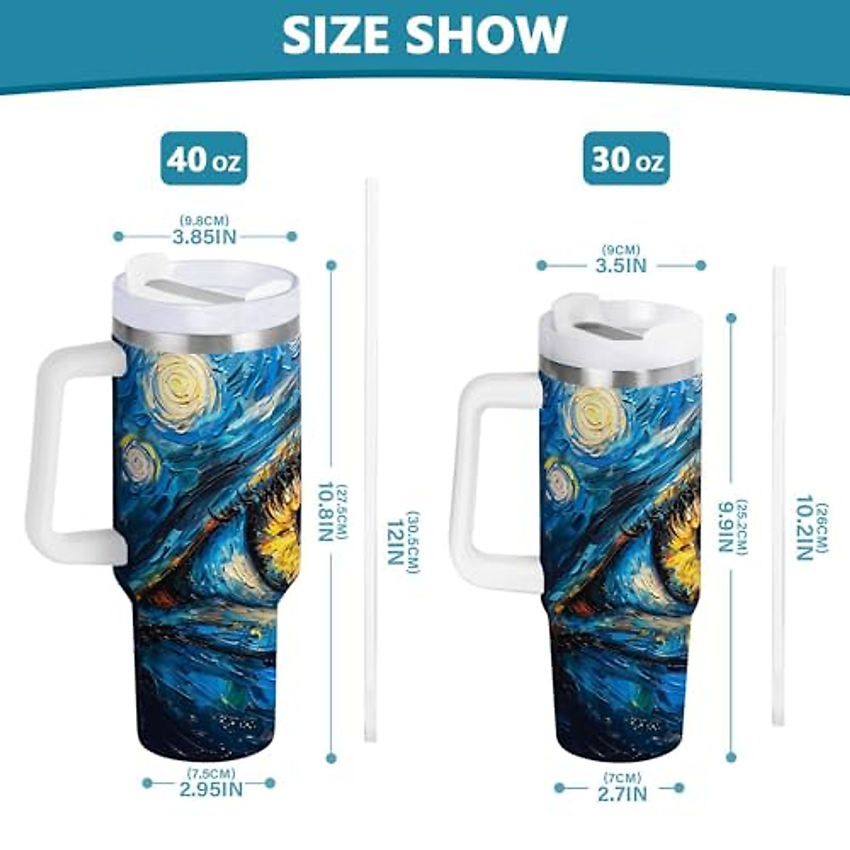 RPLIFE Beautiful Eye Style Blue Tumbler, Stainless Steel Mug, Cups with Lids and Straws