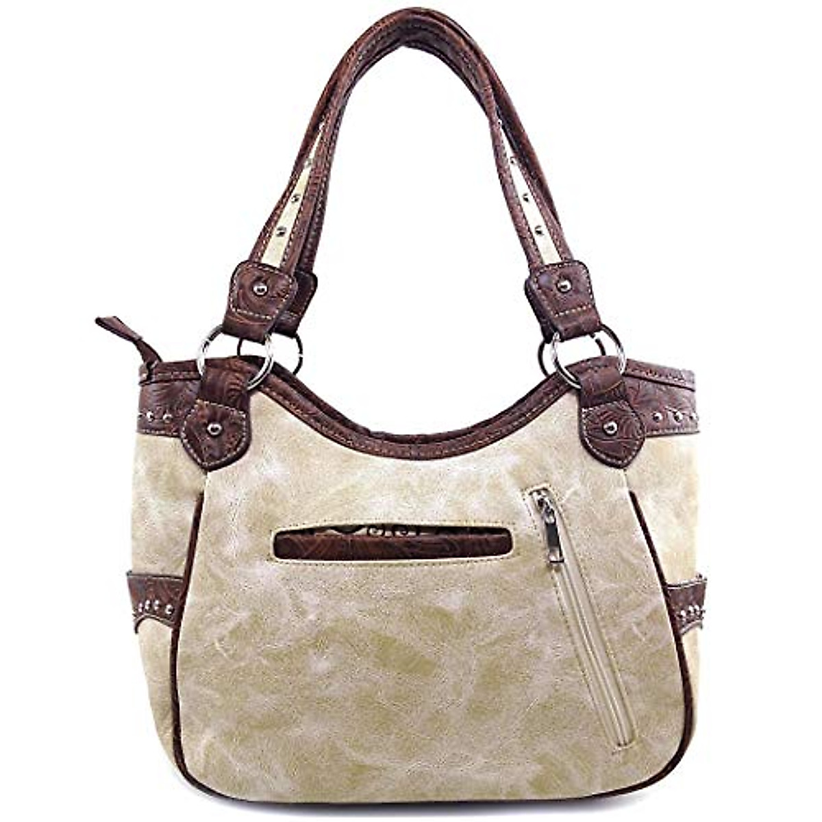 Zelris Turquoise Stone Cross Western Women Conceal Carry Tote Handbag Purse Set (Beige)
