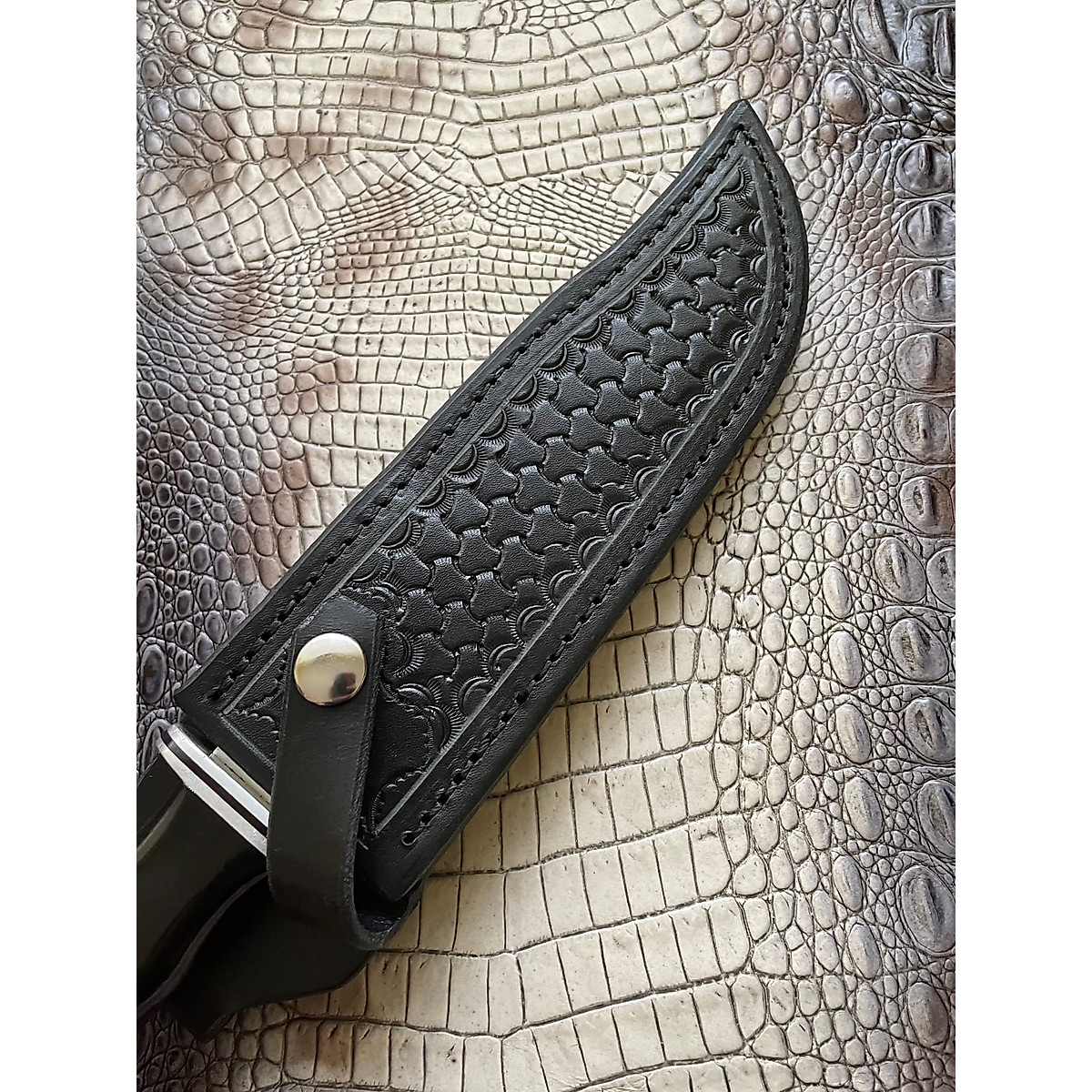 Carl Thomas Leathers Custom Leather Knife Sheath Fits Buck 120 Knife, Fixed Blade Knife Holder, Black, Sheath Only