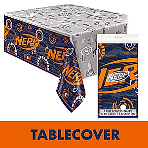 Mega Nerf Party Supplies for Birthday, Decorations, and Favors, Serves 16 Guests, Easy Setup and Takedown with Plates, Napkins, and More