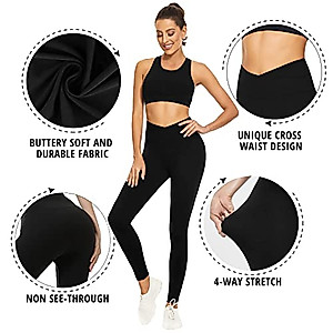 Crossover Leggings for Women Tummy Control - Soft High Waisted Leggings Non See-Through Cross Waist Tights Workout Running Yoga Pants (Black, Large-X-Large)