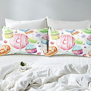 Homewish Food Duvet Cover Set Twin Size,Donut Ice Cream Candy Bedding Set 2pcs for Kids Teens Boys Girls Room Decor, Dessert Theme Comforter Cover Watercolor Quilt Cover with 1 Pillowcase