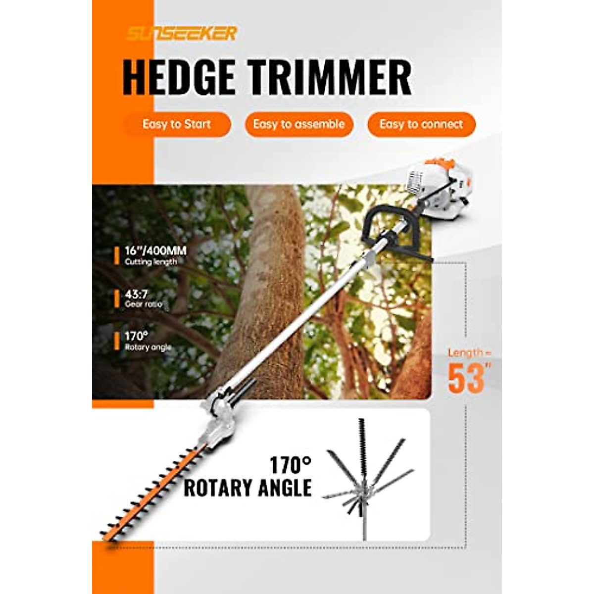 SUNSEEKER 26cc Weed Eater/Wacker Gas Powered, 4 in 1 String Trimmer, Wheeled Edger, Hedge Trimmer and Brush Cutter Blade, Multi Yard Care Tools, Rubber Handle & Shoulder Strap Included