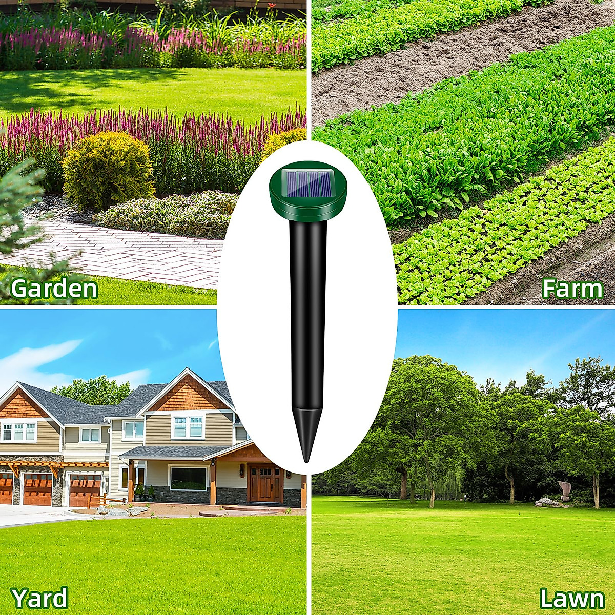 8 Pcs Solar Mole Repellent Spikes 2024 Ultrasonic Animal Repellent Outdoor Waterproof Solar Sonic Burrowing Mole Deterrent Stake to Repel Groundhog Mole Vole Armadillo Gopher Snake for Yard Lawn