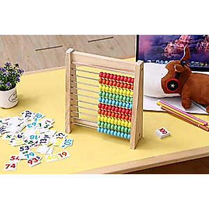 Educational Abacus for Kids Math - 10 Row Wooden Counting Frame with Number 1-100 Cards - Teach Counting, Addition and Subtraction, Preschool Learning Math Toys for Boys Girls Gift 3 4 5 Year Old