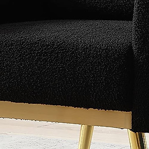 Tiophome Teddy Accent Modern Side Gold Legs & Waist Pillow, Single Sofa Couch Armchair Reading Chairs for Living Waiting Room Bedroom Black