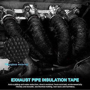 AICEL Exhaust Heat Wrap Roll, Heat Insulation Wrap Tape for Exhaust Pipes, 2" x 50' Fiberglass Heat Shield Tape with 6 Stainless Steel Locking Ties, Compatible with Car Motorcycle and More