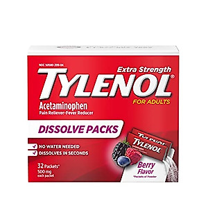 Tylenol Extra Strength Dissolve Packs with Acetaminophen for Pain & Fever, Berry, 32 Count (Pack of 1)