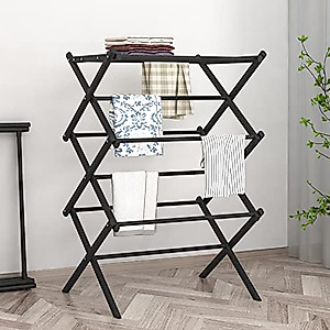 FKUO Household Indoor Folding Clothes Drying Rack, Dry Laundry and Hang Clothes,Towel Rack (Black)