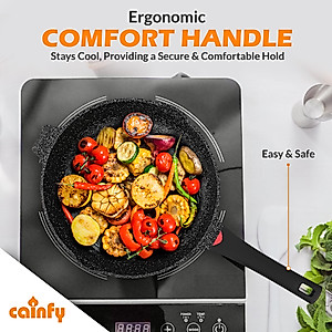 11 Inch Non Stick Deep Frying Pan Granite Coated with Pour Spout - Lightweight 4.27 Quart Skillets and Frying Pans with Comfort Stay Cool Grip Handle - Induction Compatible PFOA Free Frying Pan