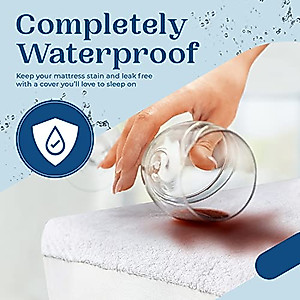 FeelAtHome Fitted 100% Waterproof Mattress Cover (Full XL Size) - Breathable Super Soft & Noiseless Cotton Terry Fabric Matress Fitted Cover White