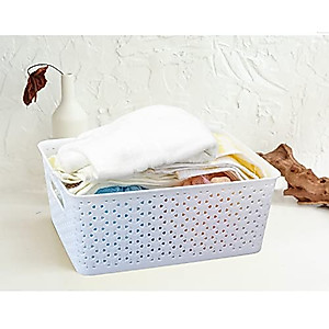 Gloreen White Plastic Basket, 8 Quart Weave Storage Baskets, 4 Packs