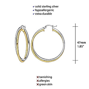 Sterling Silver Two-Tone Square-Tube Double Twisted 47mm Round Hoop Earrings