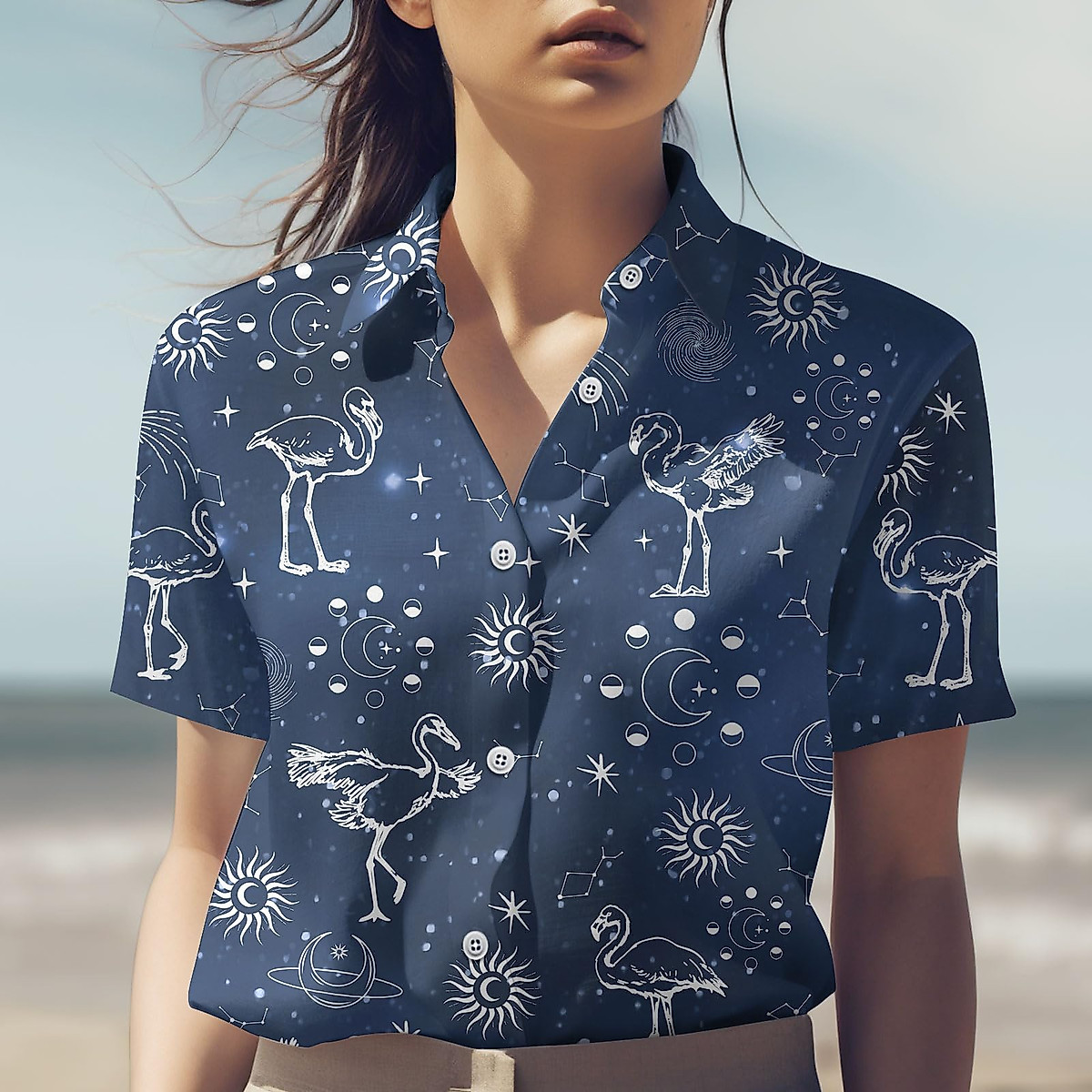 Funny Animal Button Up Shirt for Men, Wild Animal Print Hawaiian Shirt Unisex, Men's Short Sleeves Shirt, Flamingo Partern (Large)