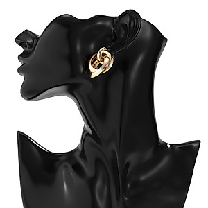 BETHYNAS Twisted Earrings Round Double Circle Stud Earrings Statement Chunky Polished Drop Hoop Earrings for Women Girls (Gold)