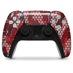 WraptorSkinz Skin Wrap compatible with Sony PS5 DualSense Controller HEX Mesh Camo 01 Red Bright (CONTROLLER NOT INCLUDED)