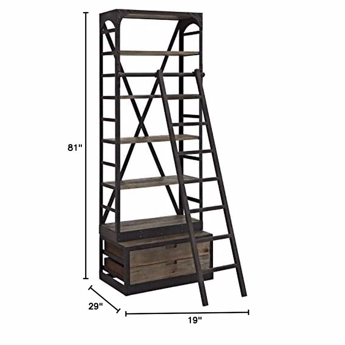 Modway Velocity Industrial Modern Wood and Cast Iron Bookshelf in Brown