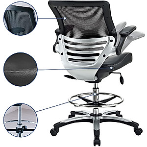 Modway Edge Drafting Chair - Reception Desk Chair - Flip-Up Arm Drafting Chair in Black