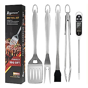 ROMANTICIST 5pc Heavy Duty Grill Accessories for Top Chef - Professional Grill Tools Set & Basic BBQ Tools for Backyard Restaurant Outdoor Kitchen - Deluxe Grill Gift for Dad on Father’s Day Birthday