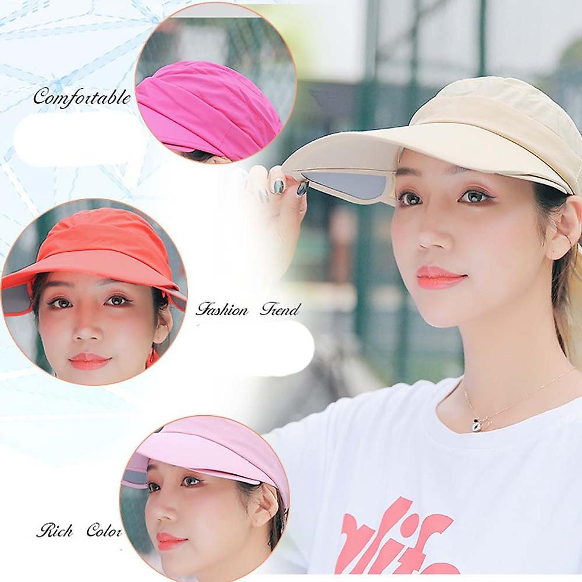 YEKEYI Sun Hats Wide Brim Beach Fishing Hat Baseball Cap UPF 50+ Anti UV with Retractable Visor Unisex Blue