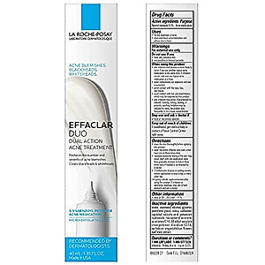 La Roche-Posay Effaclar Duo Dual Action Acne Spot Treatment Cream with Benzoyl Peroxide Acne Treatment, Blemish Cream for Acne and Blackheads, Safe For Sensitive Skin, 1.35 Fl Oz (Pack of 1)