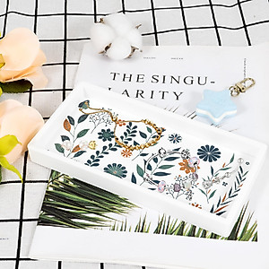 2PCS Bathroom Vanity Tray, 7.9” Silicone Floral Pattern, Elegant Organizer for Kitchen Countertop, Bedside, Toiletries, Soap Dispenser, Jewelries, Perfume, Dishwasher Safe, Kauai Sun™ (White Floral)