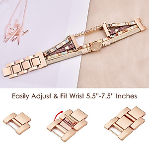 VISOOM Beaded Boho Bracelet for Samsung Galaxy Watch 5/6/4/3/Active2/Watch 6/4 Classic Bands Women, 20mm Leather Fashion Watch Bands for Watch 5 Pro Cute Multilayer Wrap Samsung Galaxy Watch Bands