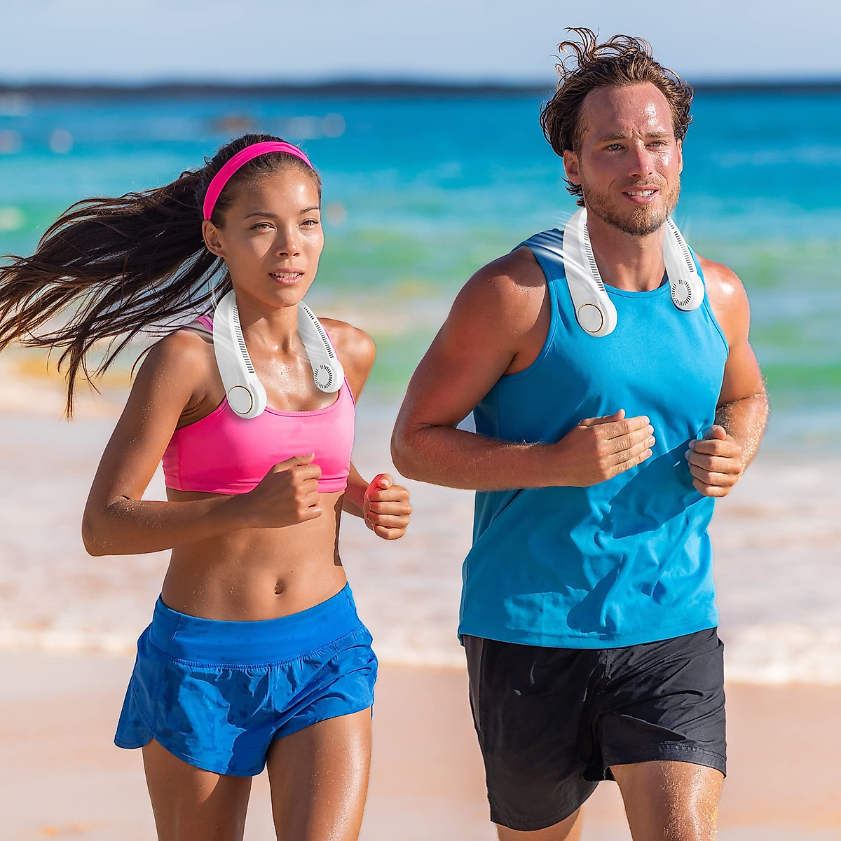 Neck Fan, 2-Pack Portable Neck Fan Hands Free Bladeless Personal Fan, 4000mAh Battery Operated Wearable Rechargeable USB Fan, Leafless, 3 Speeds Neck Fans for Women, Kids, Travel, Sport, Office, White