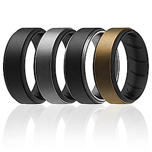 ROQSilicone Wedding Ring for Men - Comfort Fit, Breathable, 8mm Wide - Black, Silver, Bronze, Size 1