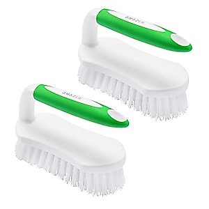 Amazer Scrub Brush Comfort Grip & Flexible Stiff Bristles Heavy Duty for Bathroom Shower Sink Carpet Floor - Pack of 2 (Green+Green)