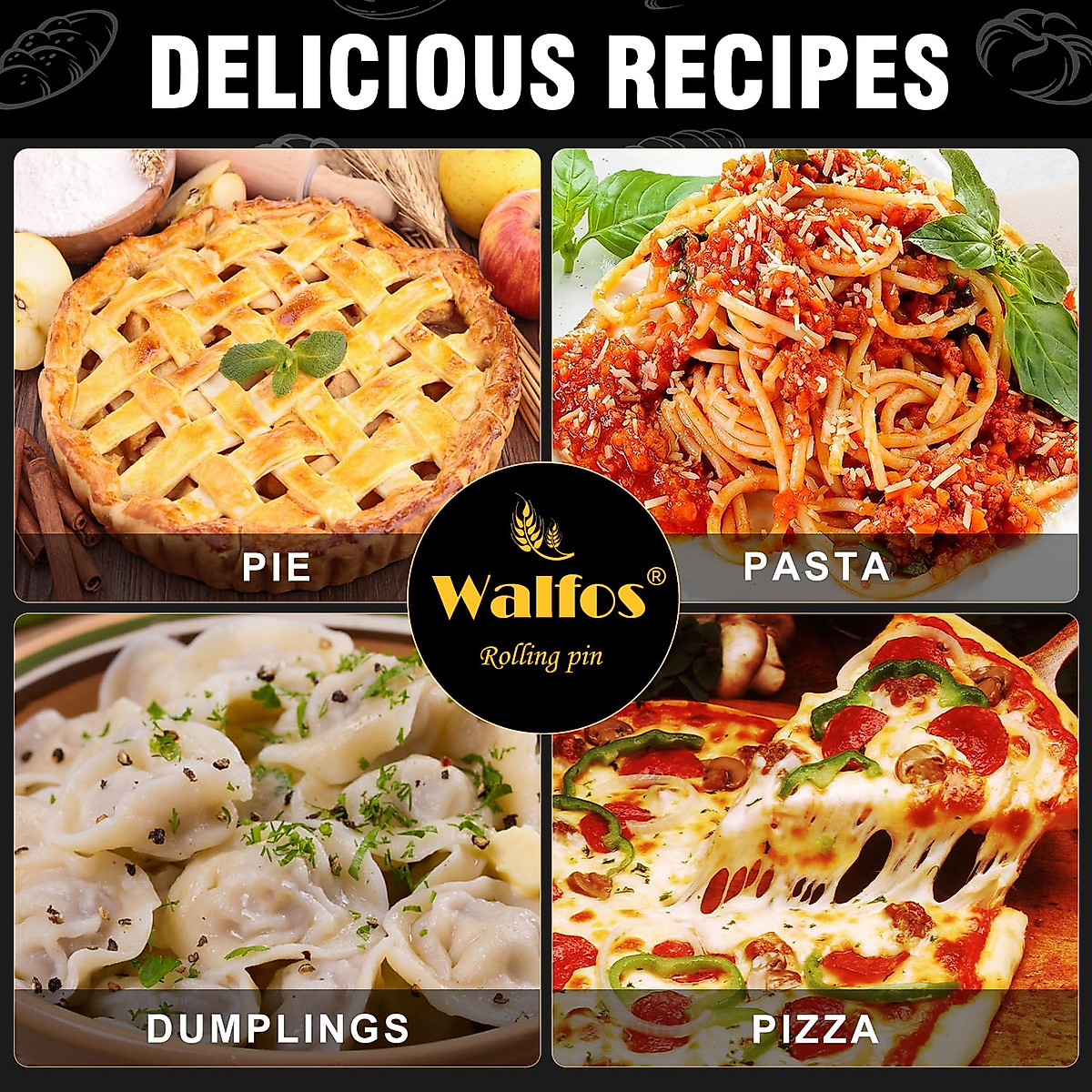 Walfos Mini Rolling Pin Set - Natural Wooden Rolling Pins, Baking Dough Roller for Pizza, Pie, Pasta, Bread, Pastry, No Coating (8inch)