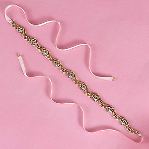 yanstar Handmade Rhinestone Belt Wedding Bridal Belt Sashes for Bridesmaid Dress (Gold-Ivory)